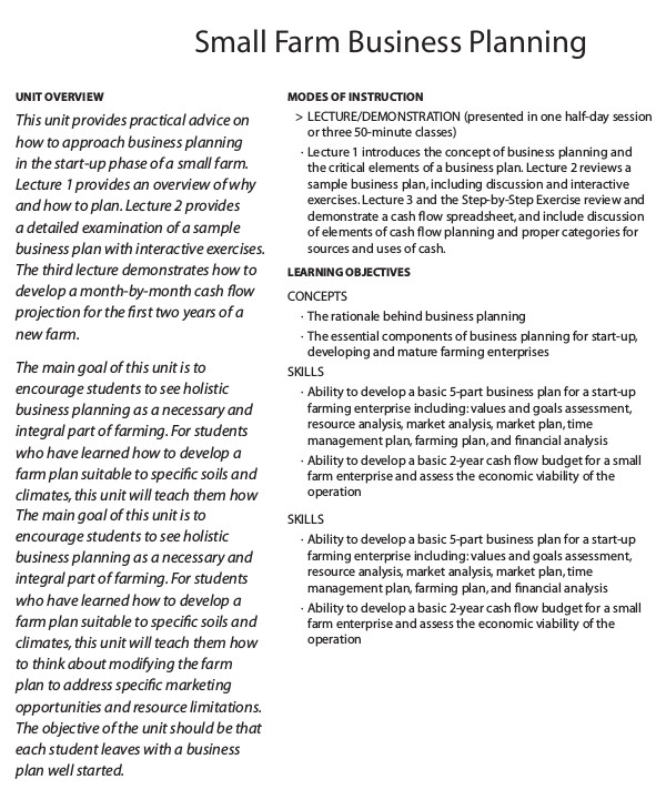 Agricultural Business Plan Template Williamson ga us