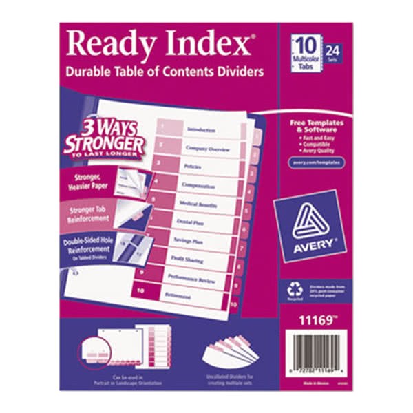 Avery Ready Index Template 10 Tab Color Williamson ga us