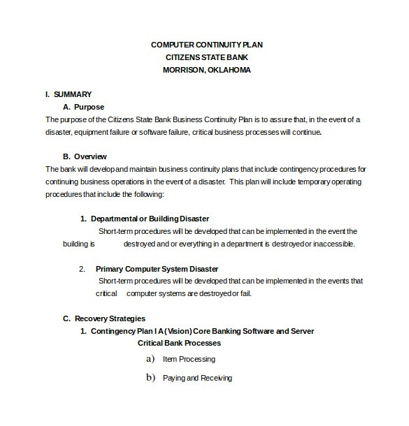 Contingency Plan Template For A Small Business Williamson ga us