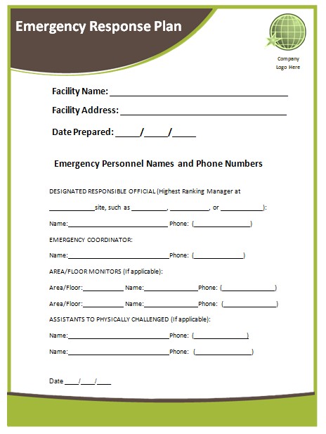 Emergency Response Plan Template For Small Business Williamson ga us