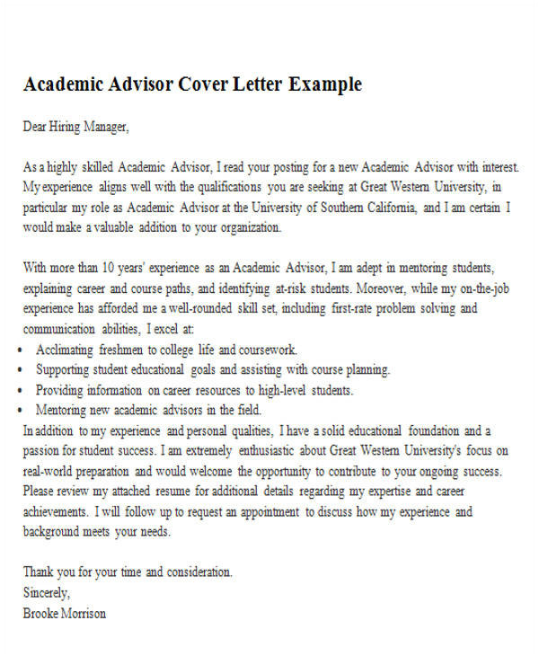 Cover Letter For College Academic Advisor Position Williamson ga us