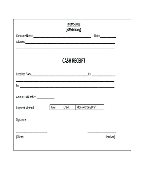 Free Fillable Cash Receipt Template Williamson ga us