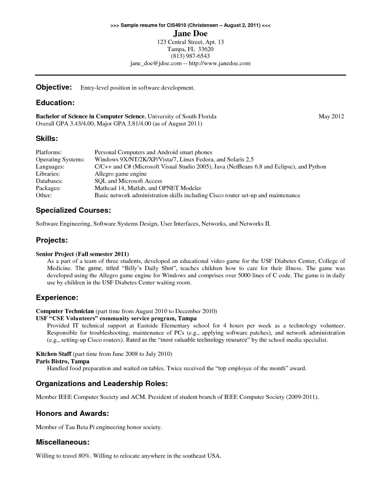 Sample Resume For Experienced Assistant Professor In Computer Science 