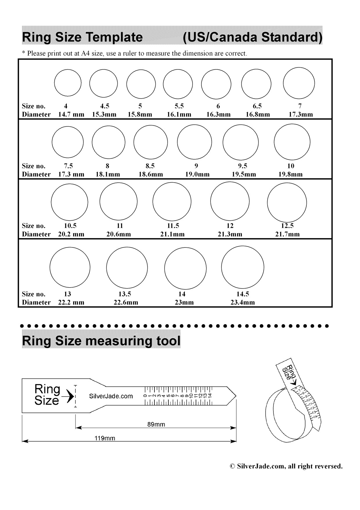 Ring Sizing Template Williamson ga us