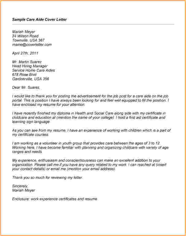 Sample Cover Letter For Health Care Assistant Williamson ga us