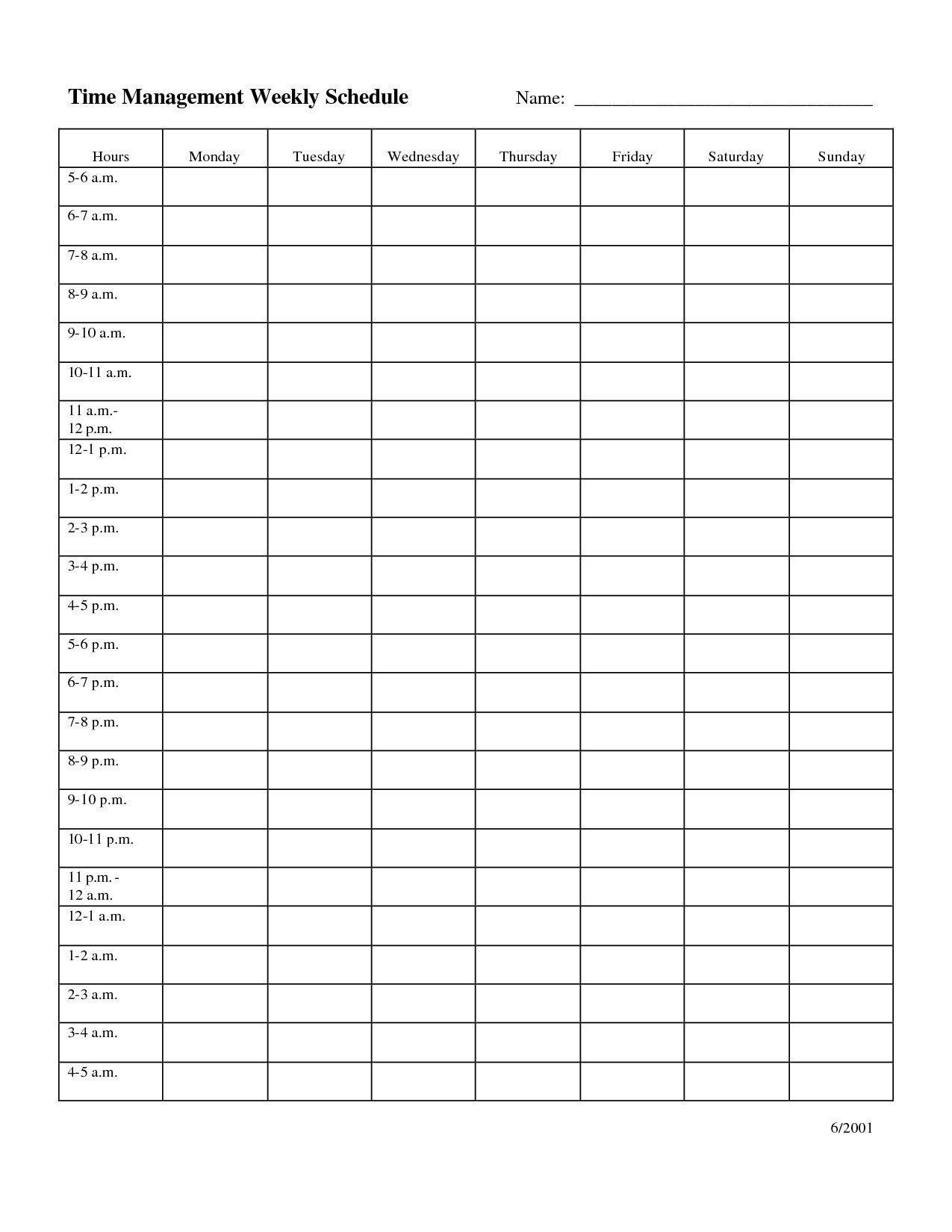 Time Management Grid Template 5 Best Images Of 24 Hour Time Table Chart