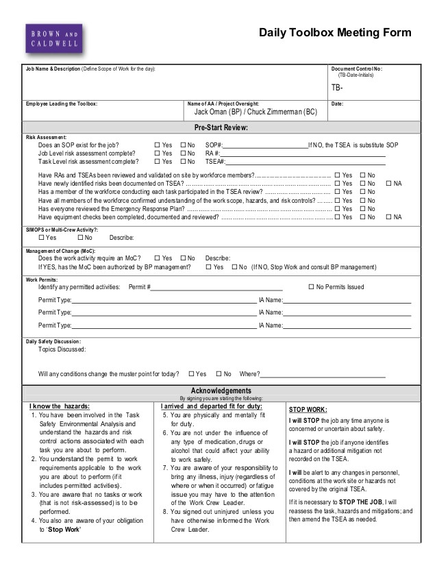 Toolbox Talks Template Williamson ga us