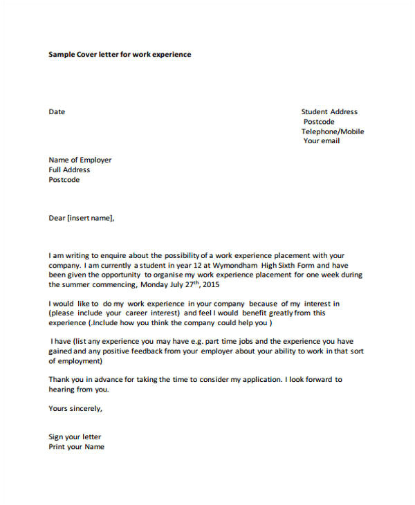 Writing A Cover Letter For Work Experience Williamson ga us