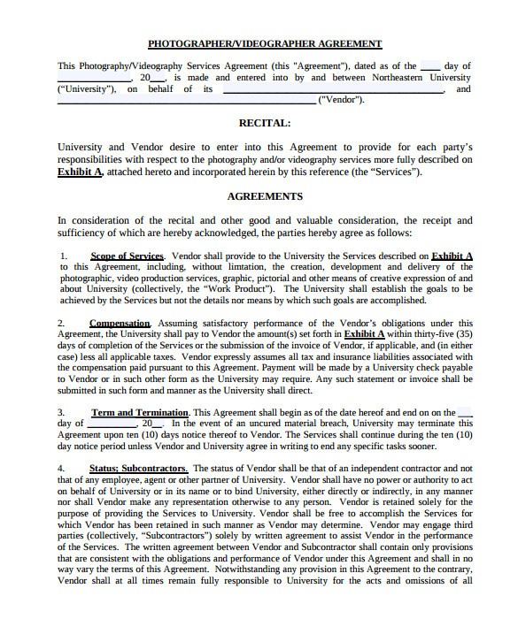 Event Videographers Wedding Videography Contract Template Williamson 
