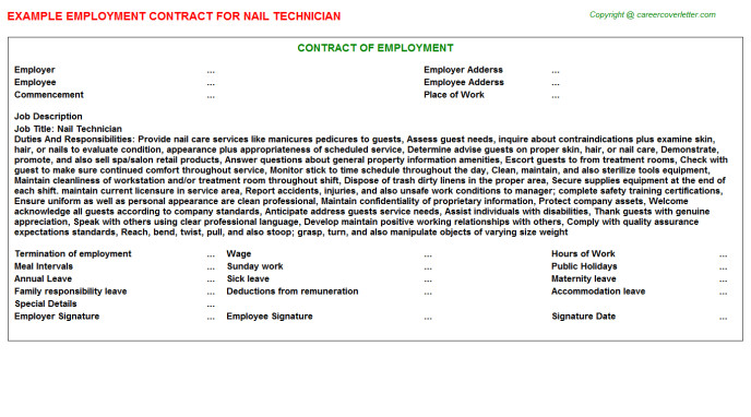 Nail Technician Contract Template Williamson ga us