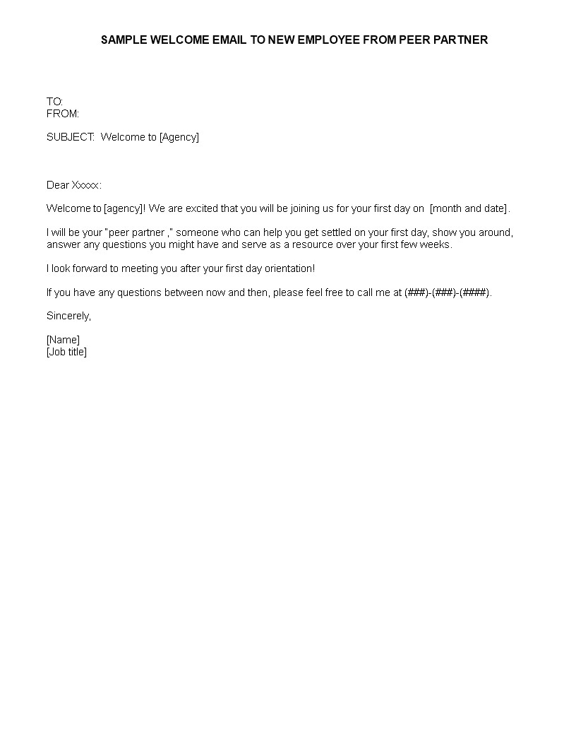 Welcome Email Template For New Employee Williamson ga us
