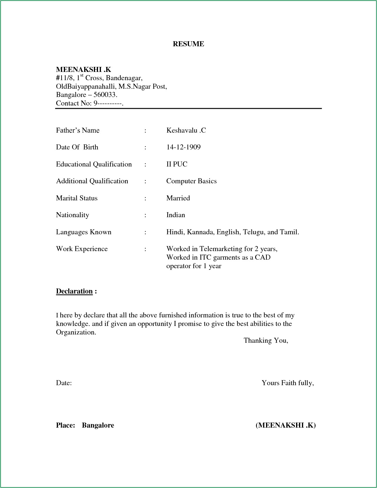 Basic Resume For Freshers Williamson ga us