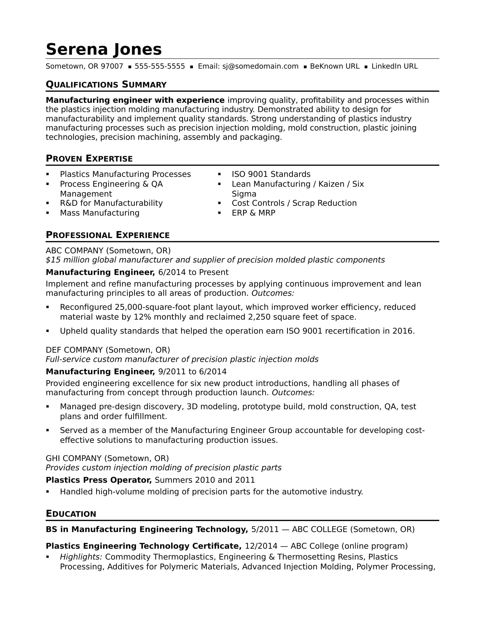 Engineer Resume Professional Summary Williamson ga us