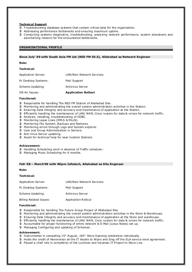 Network Engineer Resume In India Williamson ga us